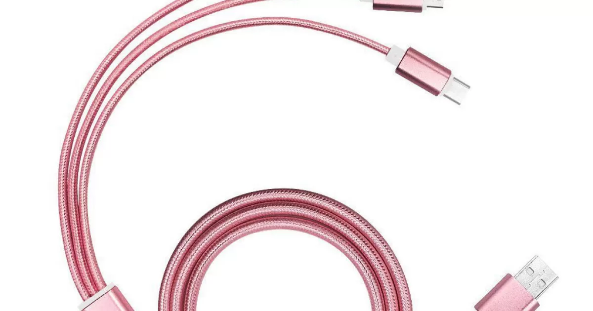 Promotional 3 in 1 Braided USB Charging Cable in Pink