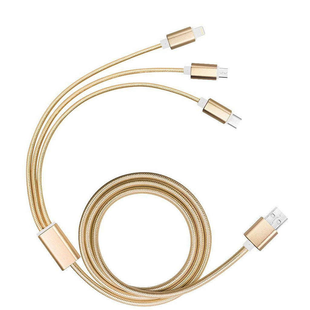 Promotional 3 in 1 Braided USB Charging Cable in Gold